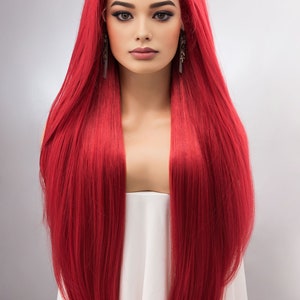 Red Wig Long Red Lace Wig Hollywood Glamour Wig Red Little Mermaid Wig ...