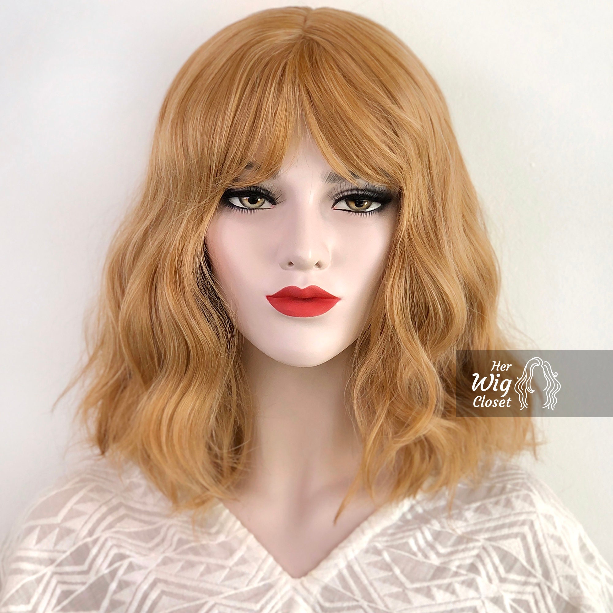 Strawberry Blonde Wavy Wig With Bangs Her Wig Closet Avery Etsy