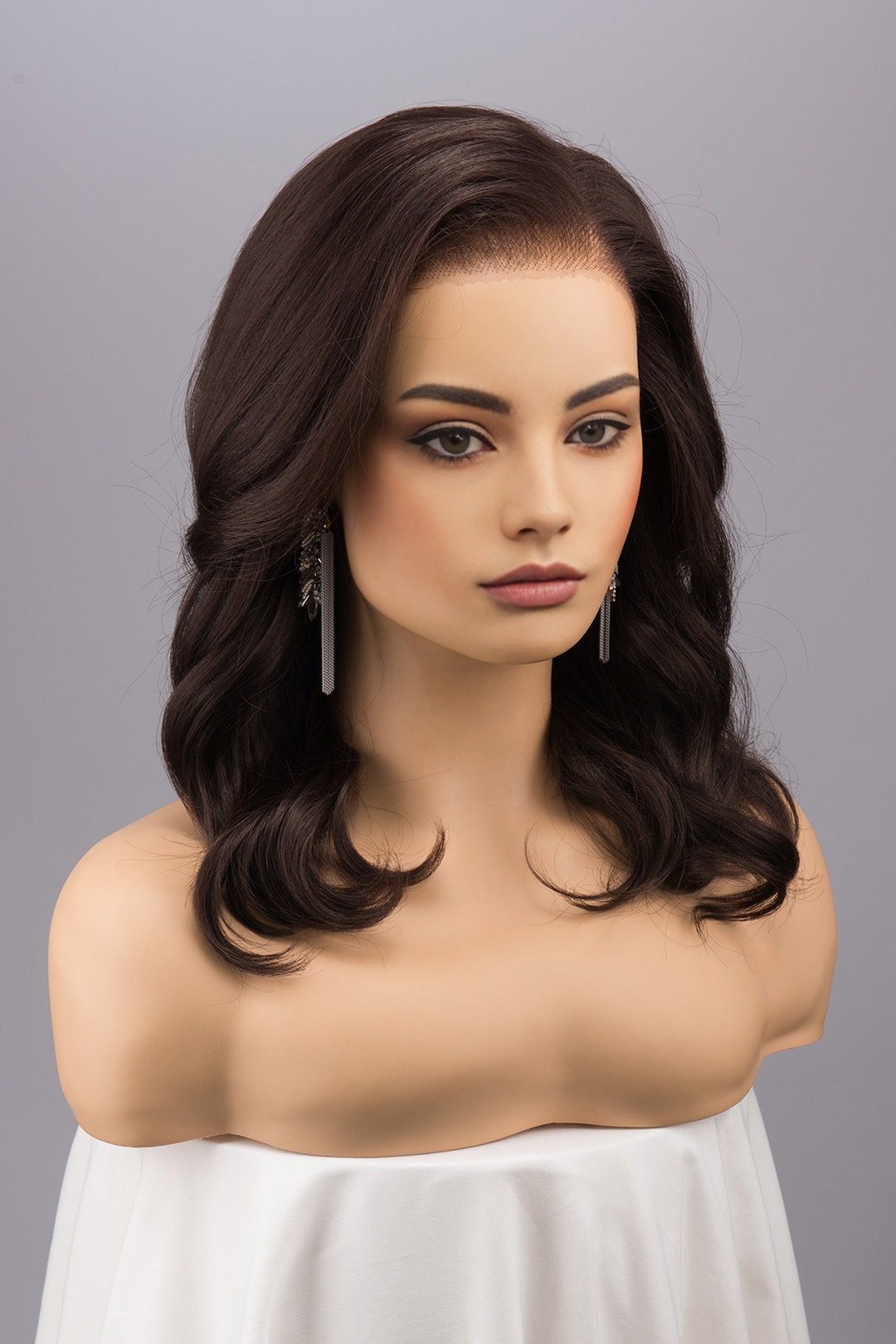 Dark Brown Wavy Lace Front Wig: Free Part, Heat Resistant Synthetic Wig ...