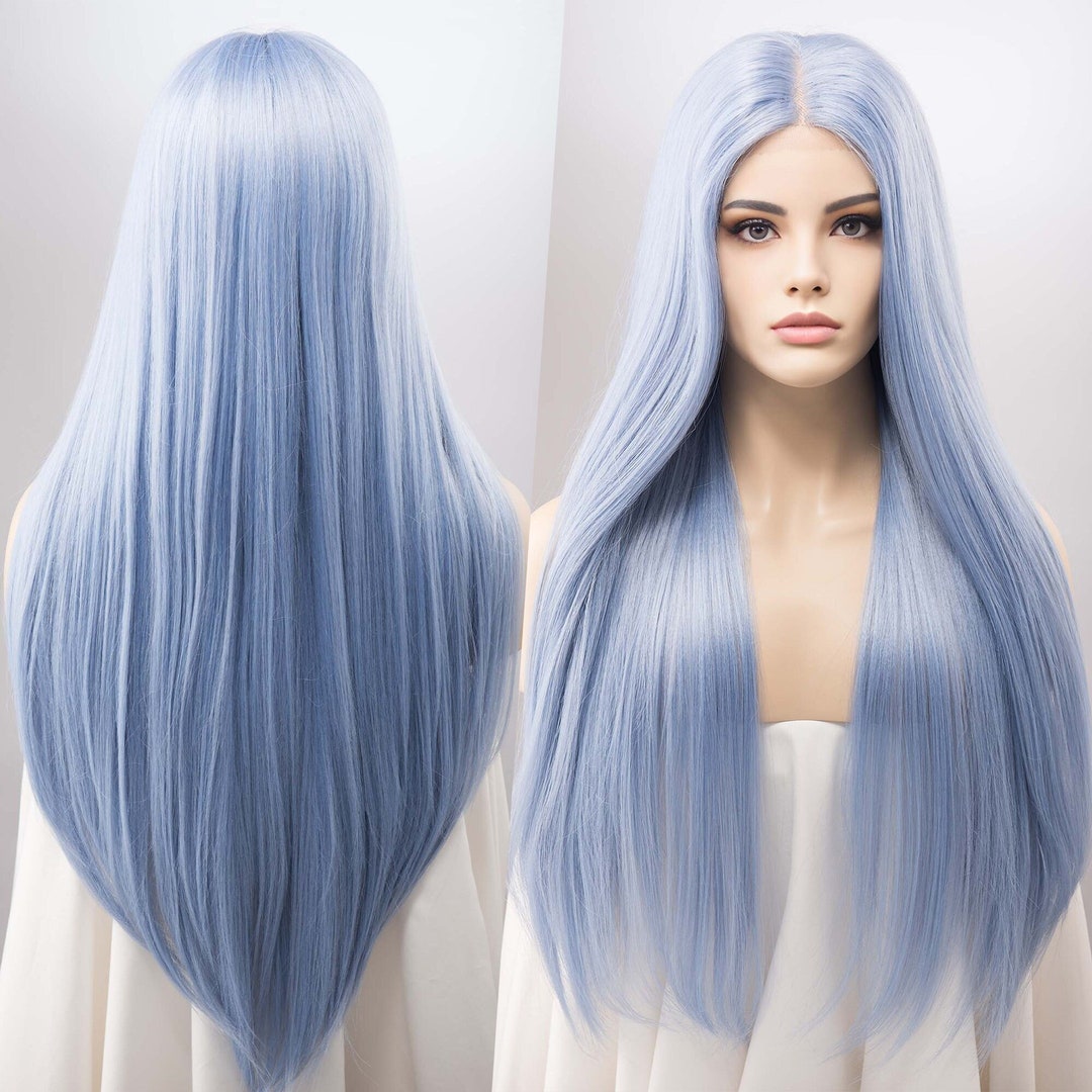 Icy Sky Blue Wig Light Blue Lace Front Wig 30 Inches Long Straight Wig ...
