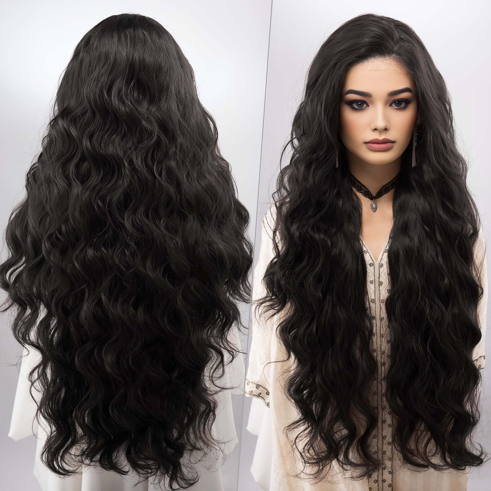 Natural Black Wig 13 X 6 Large Base Lace Front Wig 32 Inches Wavy Long ...