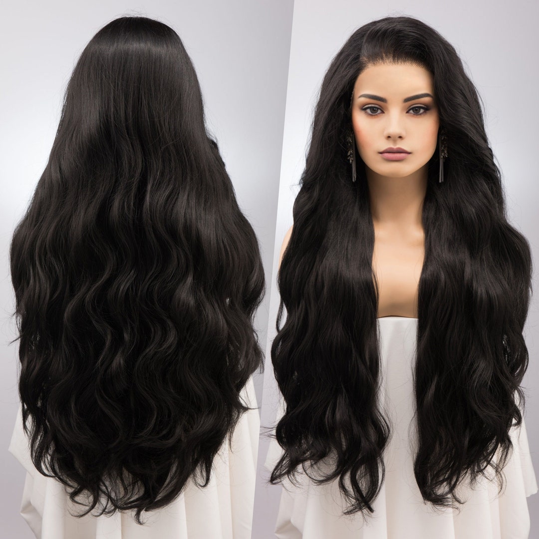 Black Lace Front Wig Long Wavy Natural Black Lace Top Wig 13 X 6 Free ...