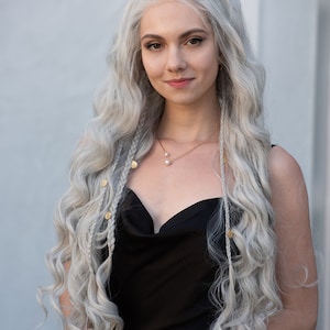 Wavy White Silver Long Wig Lace Front Wig 13" X 4" Large Lace Top Wig ...