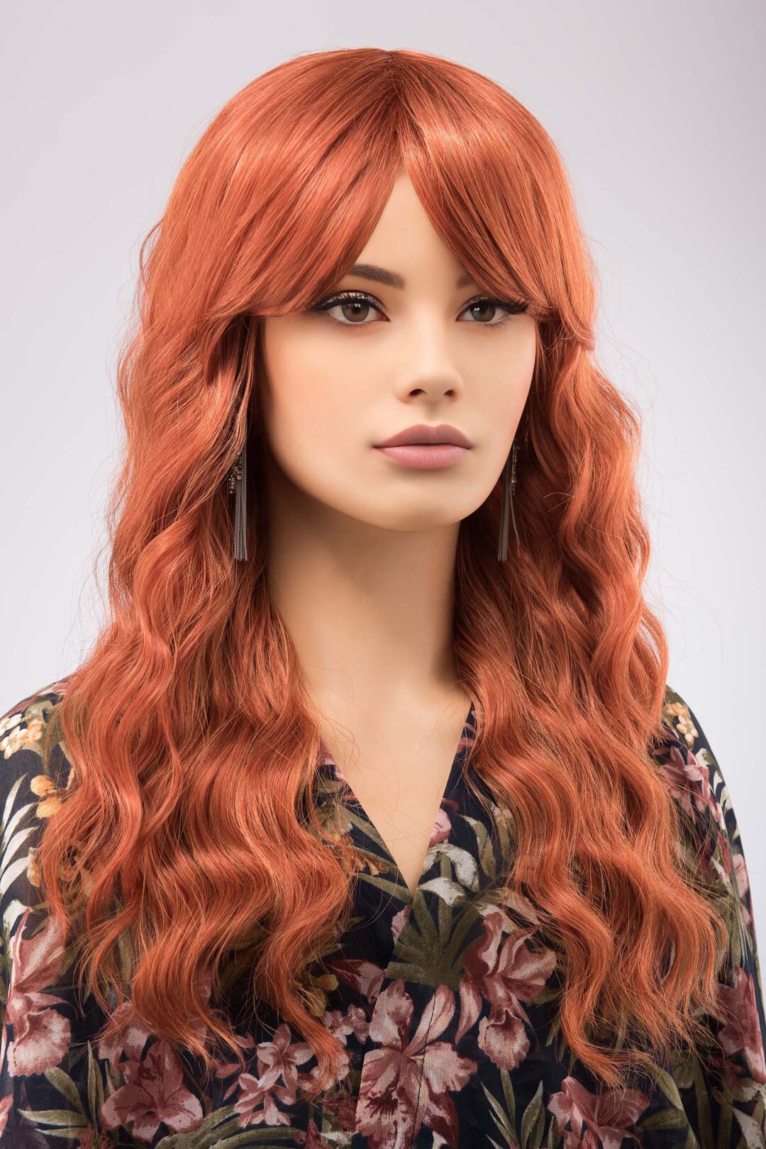 Ginger Red Wig With Bangs Orange Copper Wig With Bangs Wig Long Wavy ...