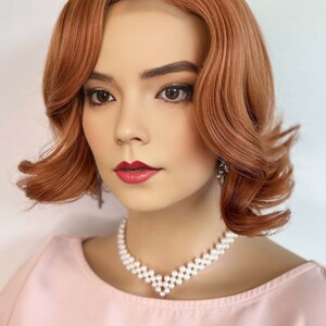 Ginger Wig Queen's Gambit Cosplay Wig Orange Wavy Small Lace Wig Beth ...