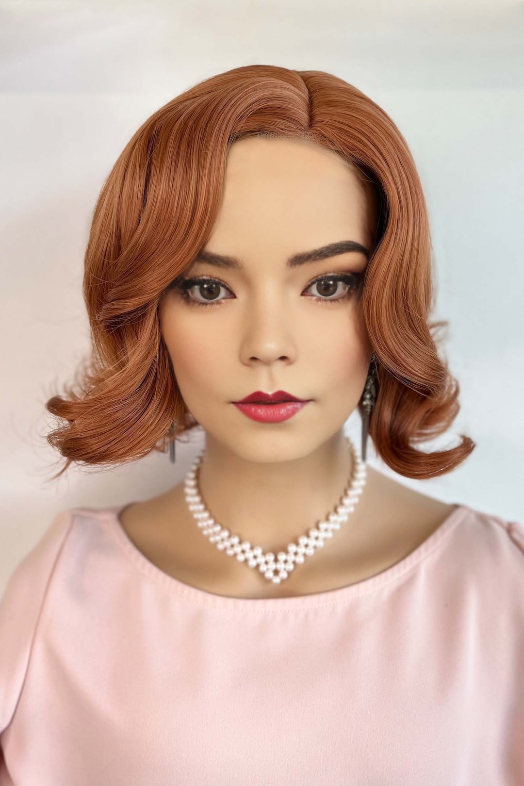 Ginger Wig Queen's Gambit Cosplay Wig Orange Wavy Small Lace Wig Beth ...