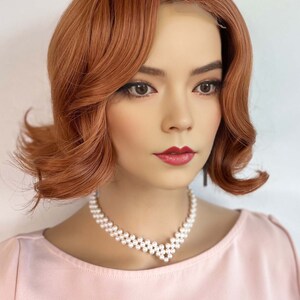 Ginger Wig Queen's Gambit Cosplay Wig Orange Wavy Small Lace Wig Beth ...