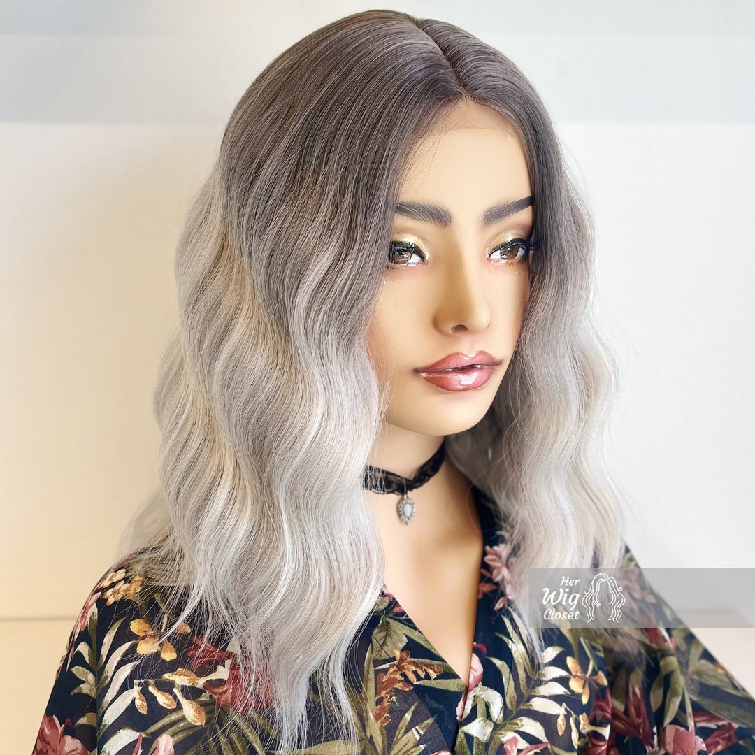 Silver Gray Wig Ombre Grey Wig Wavy Bob Wig Cosplay Wig Drag Queen Wig Party Hair Her Wig Closet ...