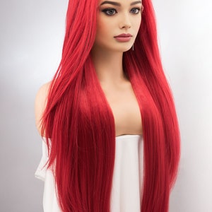 Red Wig Long Red Lace Wig Hollywood Glamour Wig Red Little Mermaid Wig ...