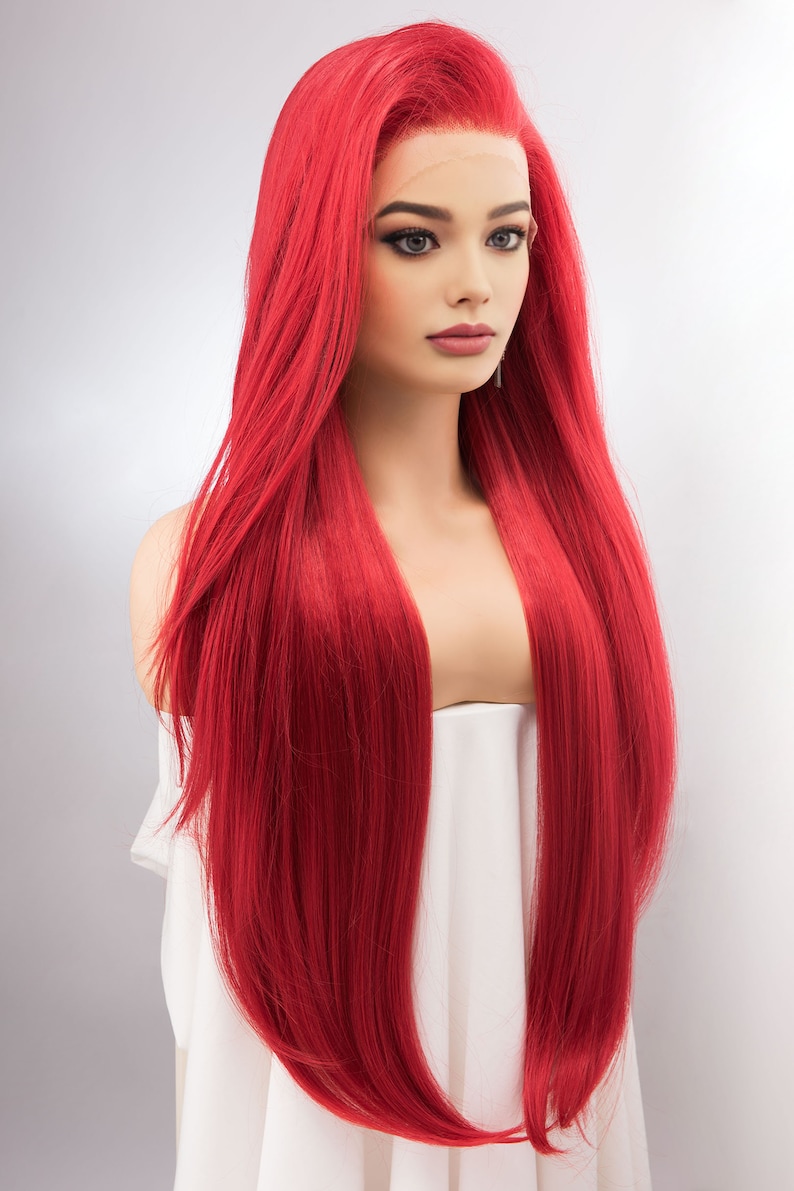 Red Wig Long Red Lace Wig Hollywood Glamour Wig Red Little Mermaid Wig ...