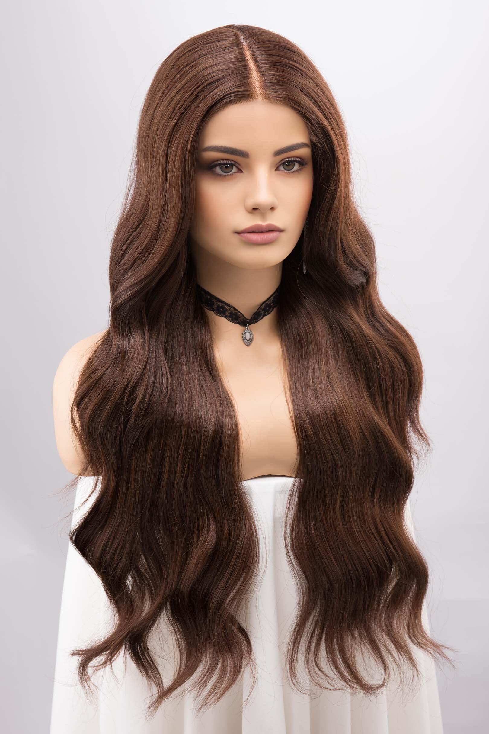 Chocolate Brown Wig Dark Brown Lace Front Wig Long Wavy Brunette Wig ...