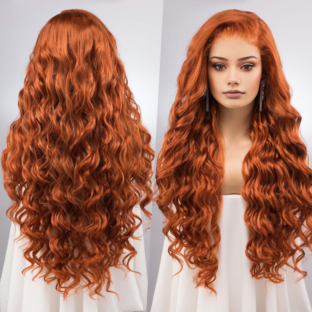 Ginger Red Wig Curly Golden Ginger Beach Waves Wig 13 X 6 Large Lace ...