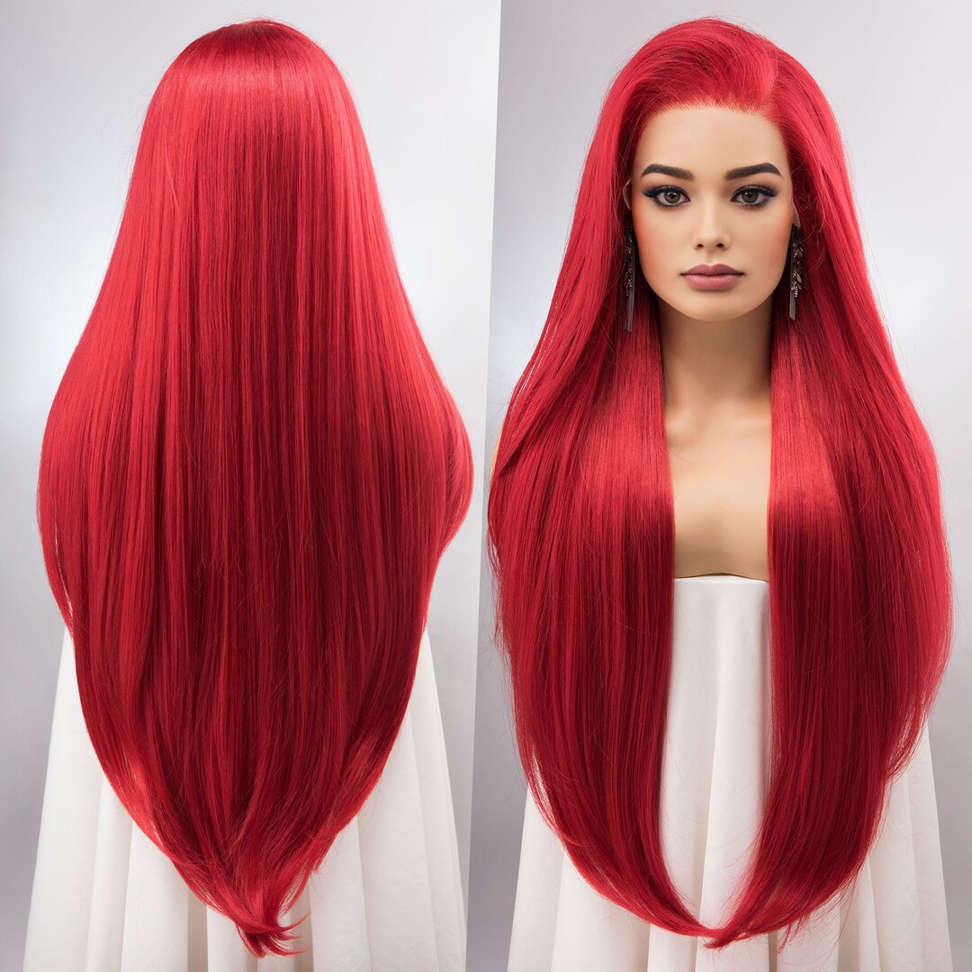 Red Wig Long Red Lace Wig Hollywood Glamour Wig Red Little Mermaid Wig ...