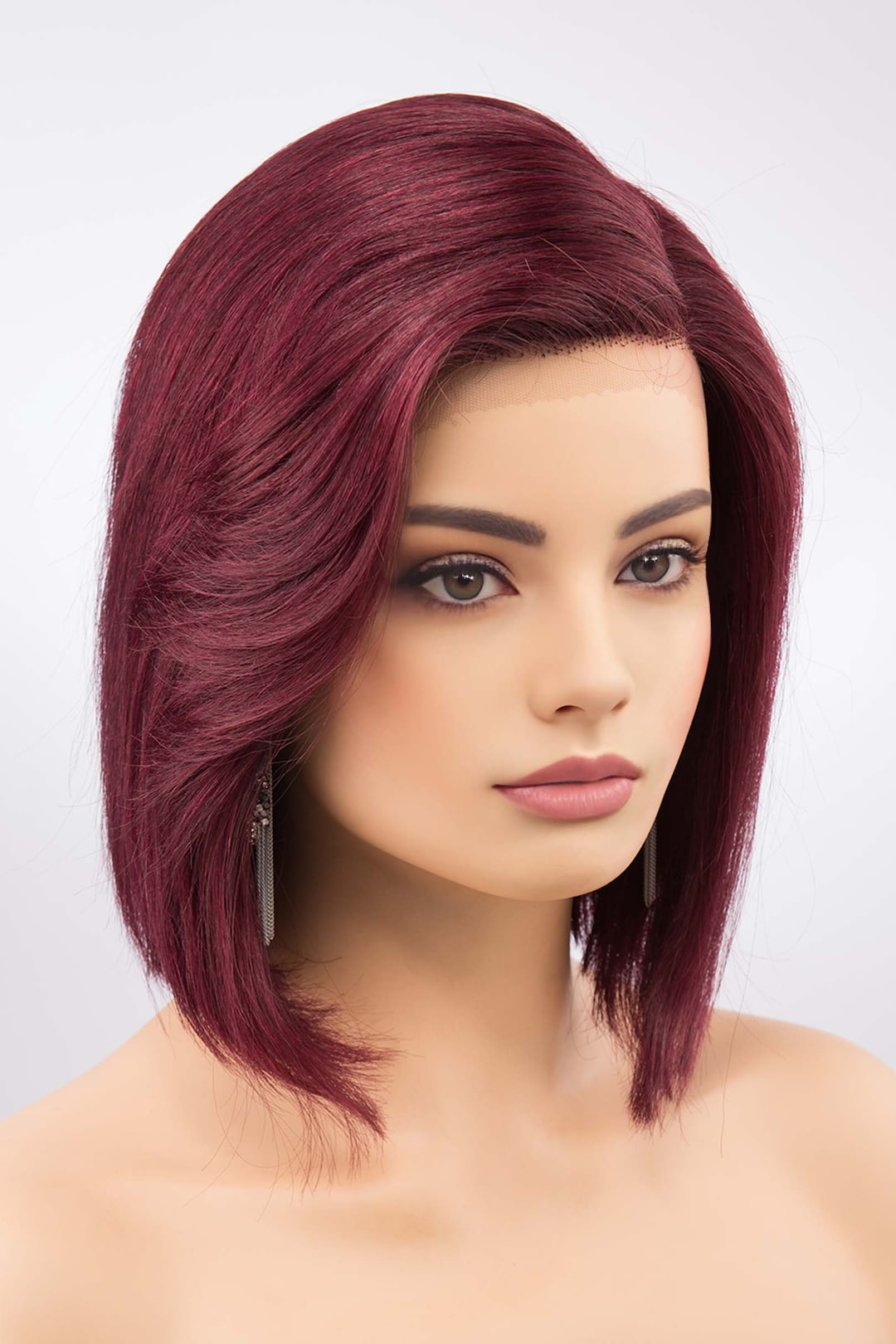 Burgundy Bob Wig Red Lace Front Wig Wine Color Short Wig With Side ...