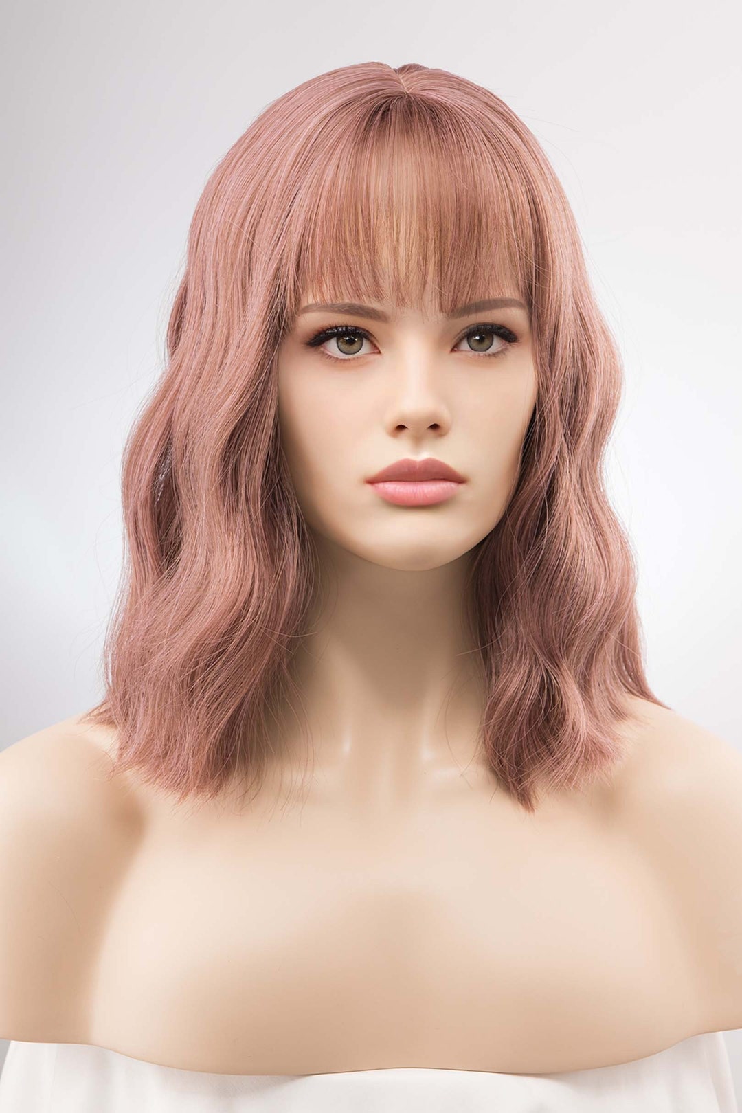 Dusty Pink Wig Smoky Rose Pink Wig With Bangs Short Bob Wig Drag Queen ...
