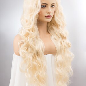 Platinum Blonde Wig Long Blonde Lace Front Wig 13" X 4" Large Wavy Blonde Curly Wig Blonde ...