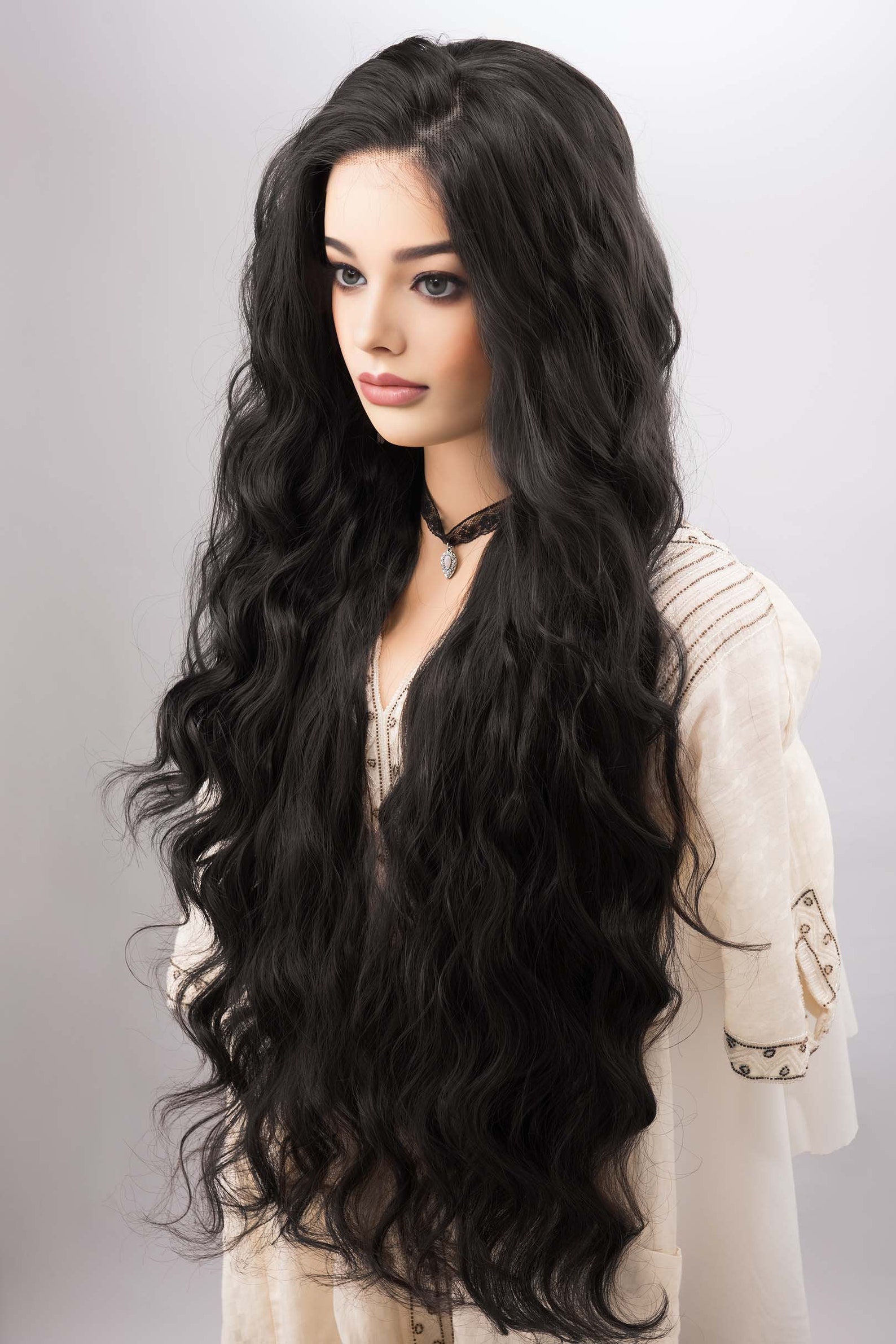 Natural Black Wig 13" X 6" Large Base Lace Front Wig 32 Inches Wavy ...