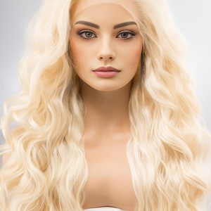 Platinum Blonde Wig Long Blonde Lace Front Wig 13" X 4" Large Wavy Blonde Curly Wig Blonde ...