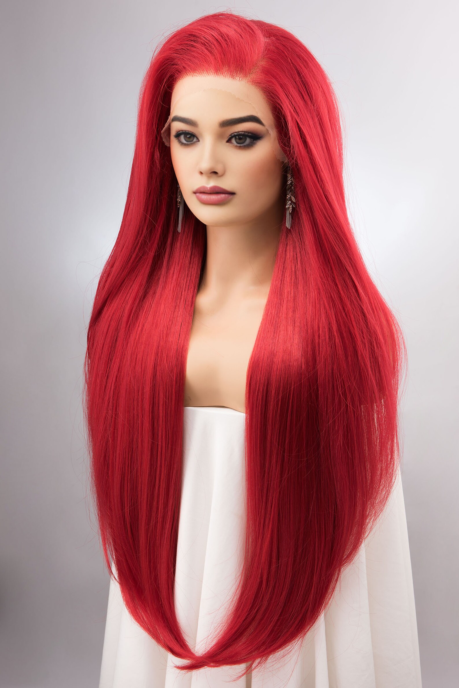 Red Wig Long Red Lace Wig Hollywood Glamour Wig Red Little Mermaid Wig ...