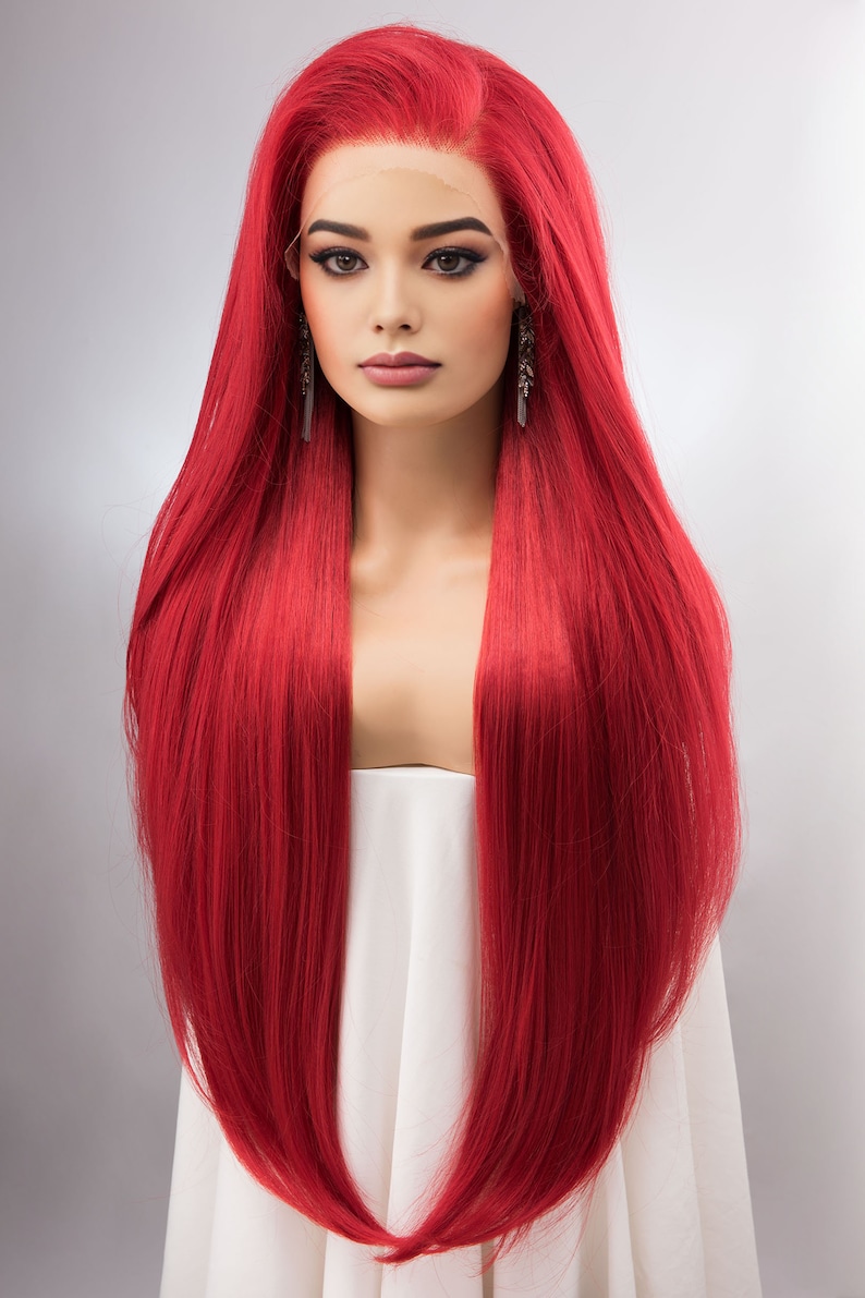 Red Wig Long Red Lace Wig Hollywood Glamour Wig Red Little Mermaid Wig ...