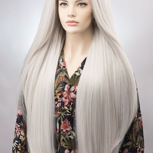 Icy Silver White Lace Front Wig, 32" Straight Heat Resistant Wig Odella ...