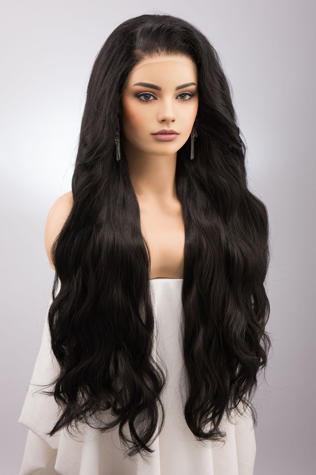 Black Lace Front Wig Long Wavy Natural Black Lace Top Wig 13" X 6" Free ...