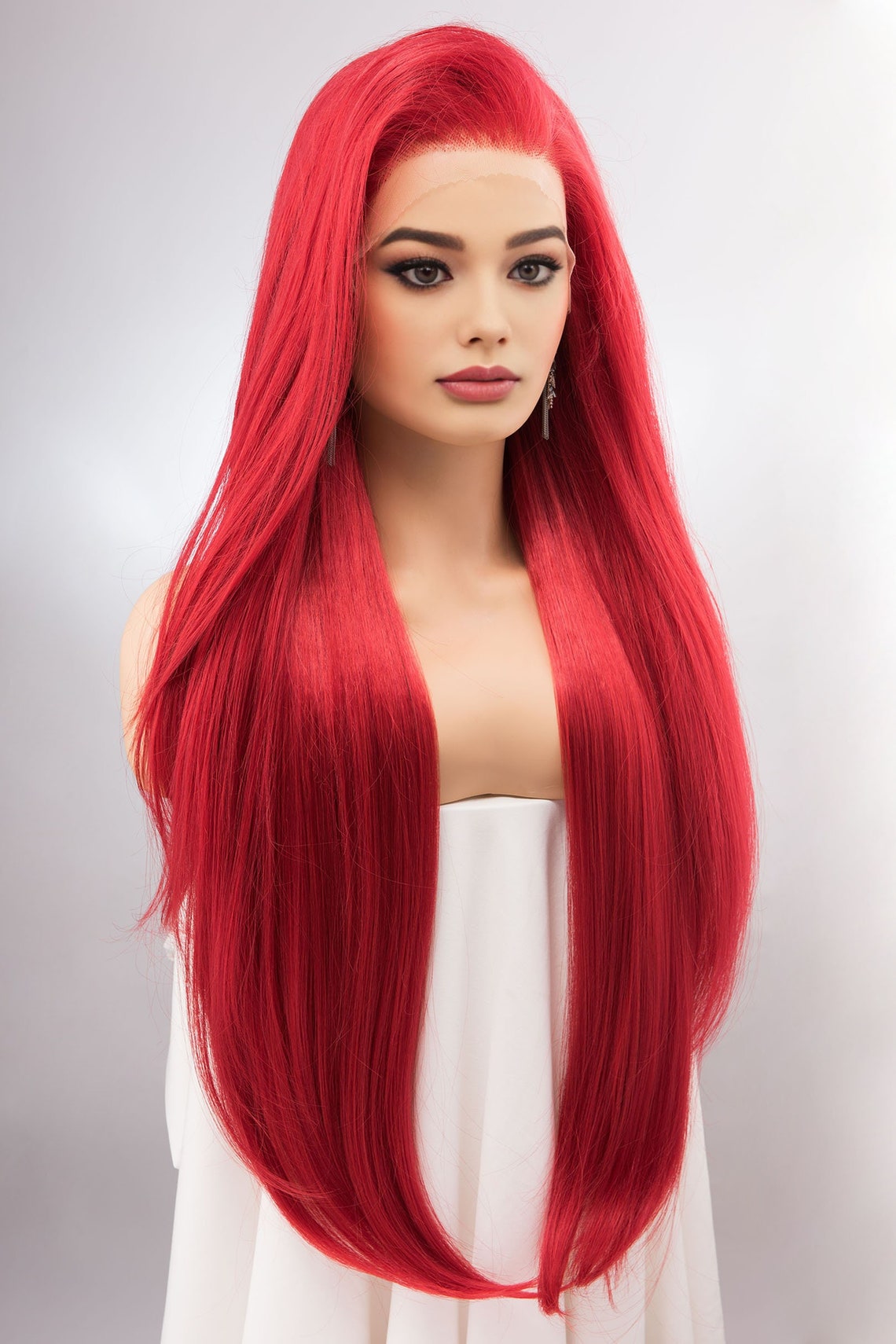 Red Wig Long Red Lace Wig Hollywood Glamour Wig Red Little Mermaid Wig ...