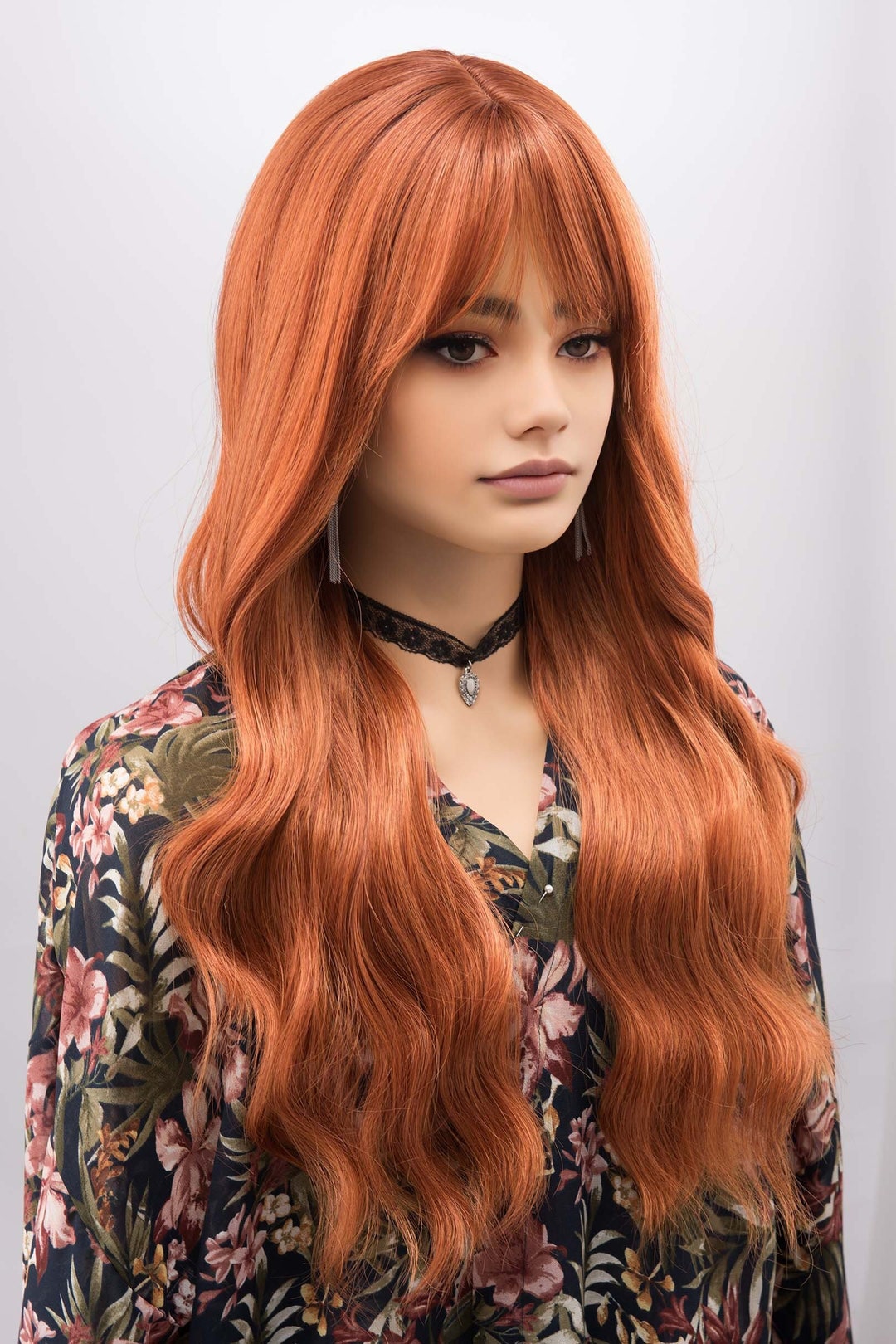 Ginger Wig With Bangs Long Wavy Wig Orange Copper Wig Cosplay Wig ...