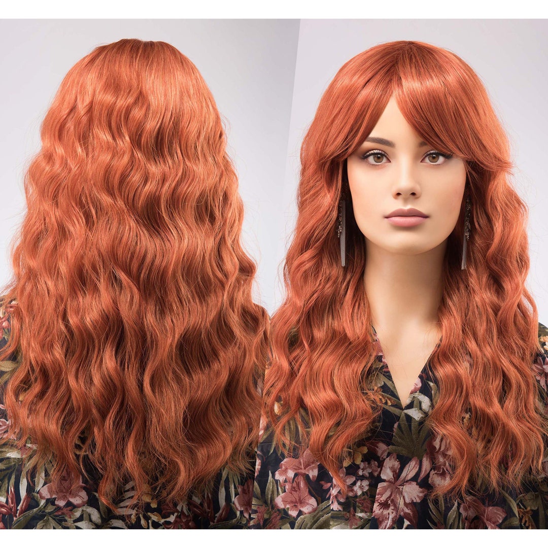 Ginger Red Wig With Bangs Orange Copper Wig With Bangs Wig Long Wavy ...