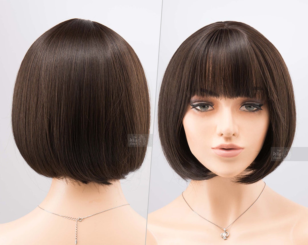 Natural Black Wig Short Bob Wig With Bangs Pulp Fiction Wig Cosplay Wig ...