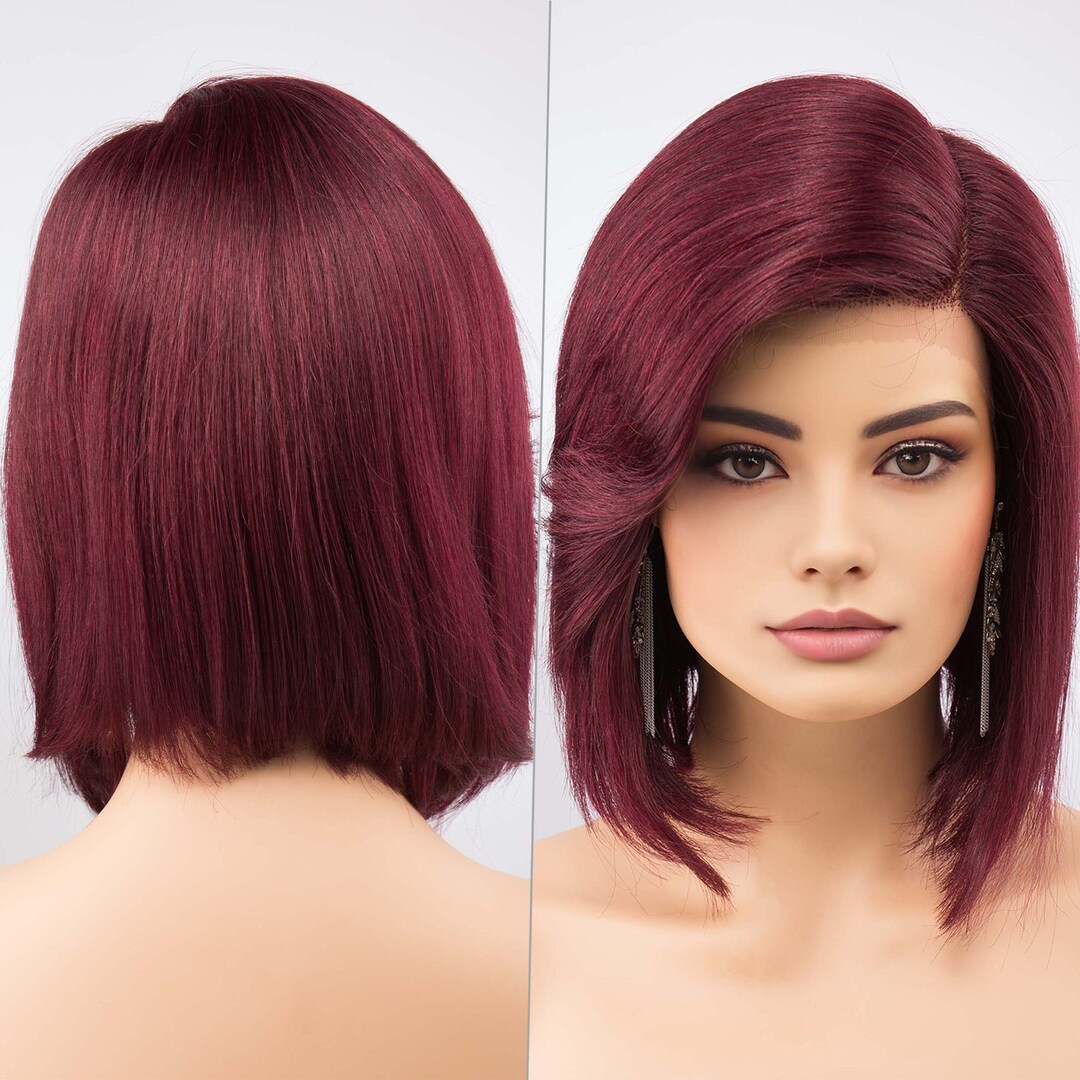 Burgundy Bob Wig Red Lace Front Wig Wine Color Short Wig With - Etsy