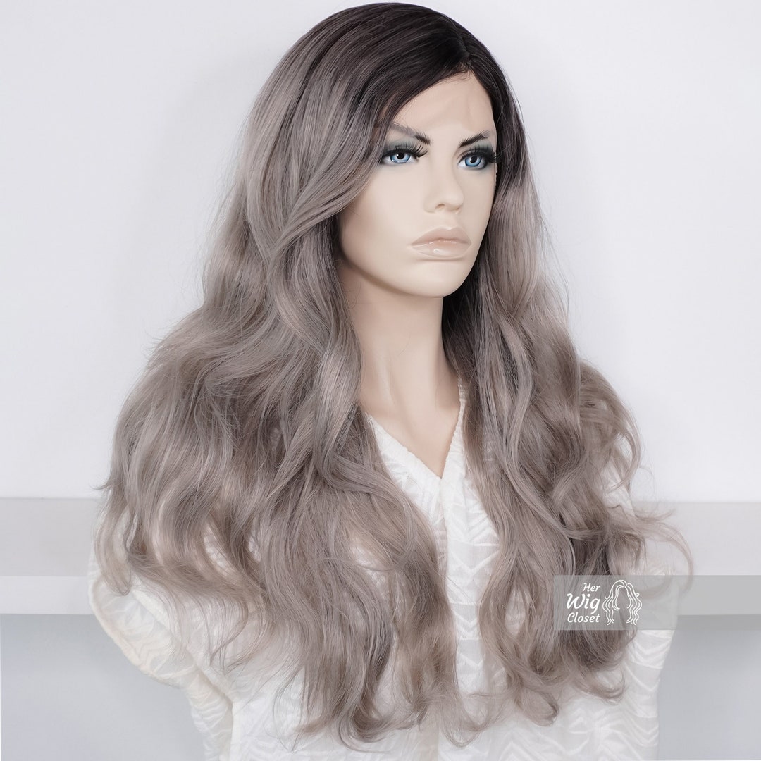 Sliver Gray Wig Grey Wig Wavy Ombre Wig Lace Front Wig Cosplay Wig Salt and Pepper Wigs for ...