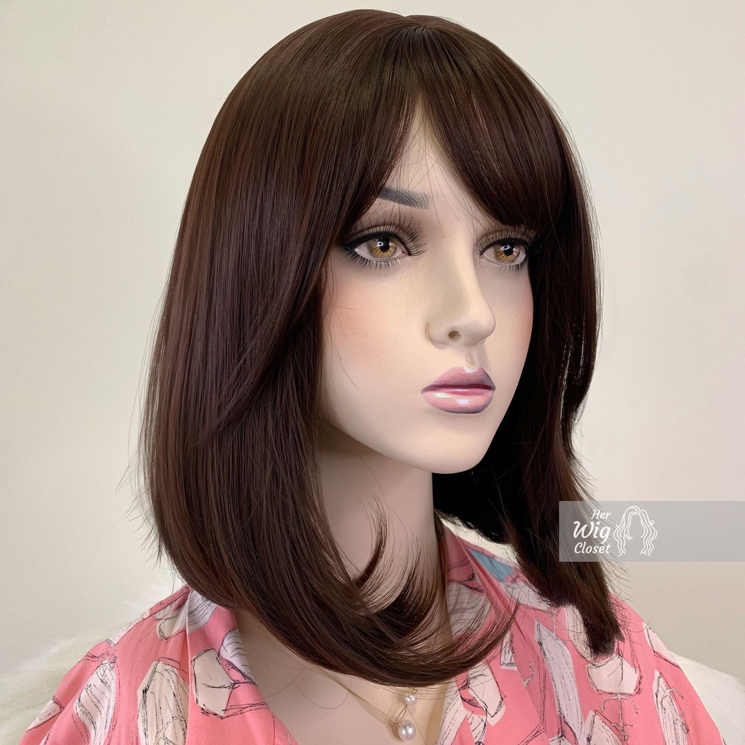 Dark Brown Bob Wig With Bangs | Her Wig Closet | Zara - Etsy