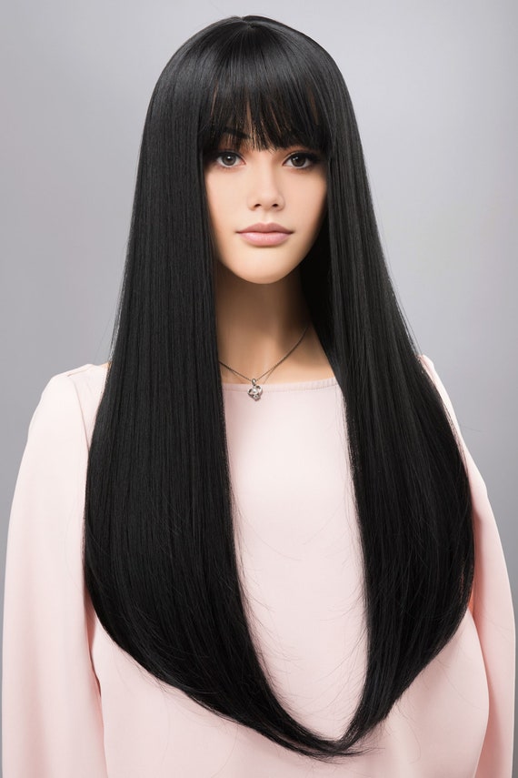 Black wig with bangs costume store