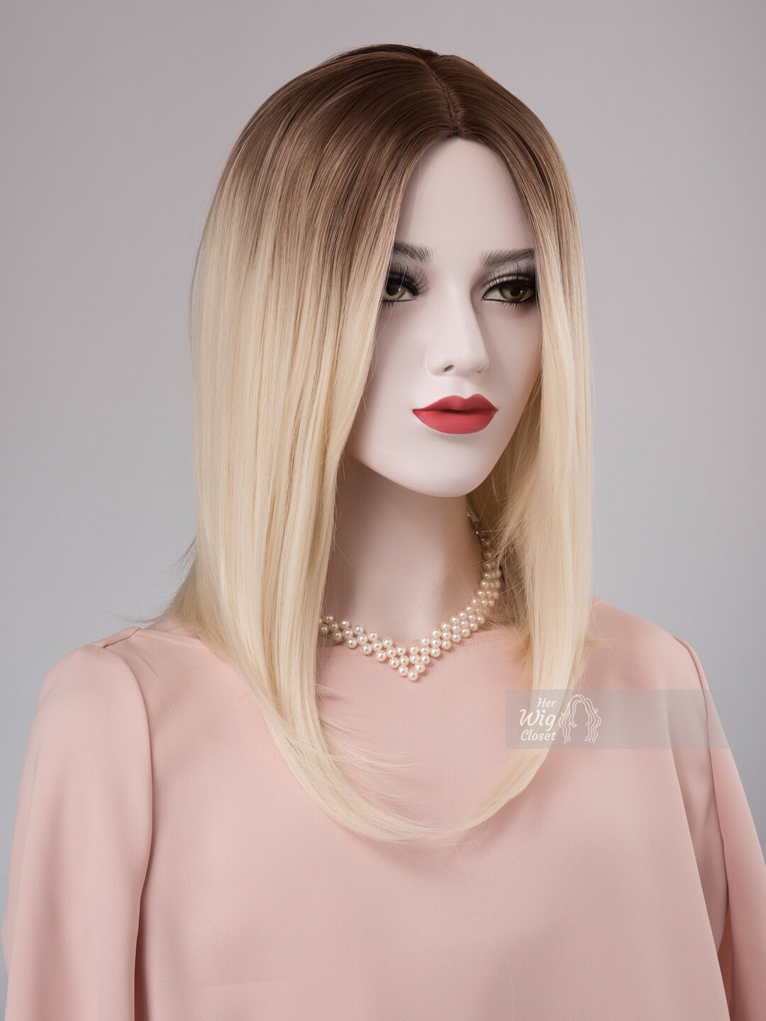 Ombre Ice Blonde Wig Dark Root Straight Hair Blunt Cut Bob Wig Cosplay ...