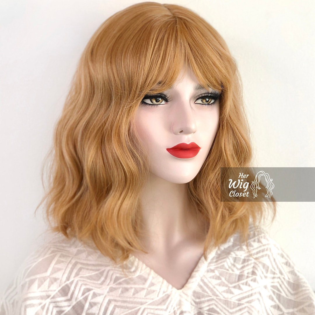 Strawberry Honey Blonde Wig Wavy Wig With Bangs - Beth Dutton Wig ...