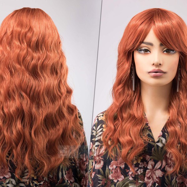 Long Red Wig With Bangs - Etsy