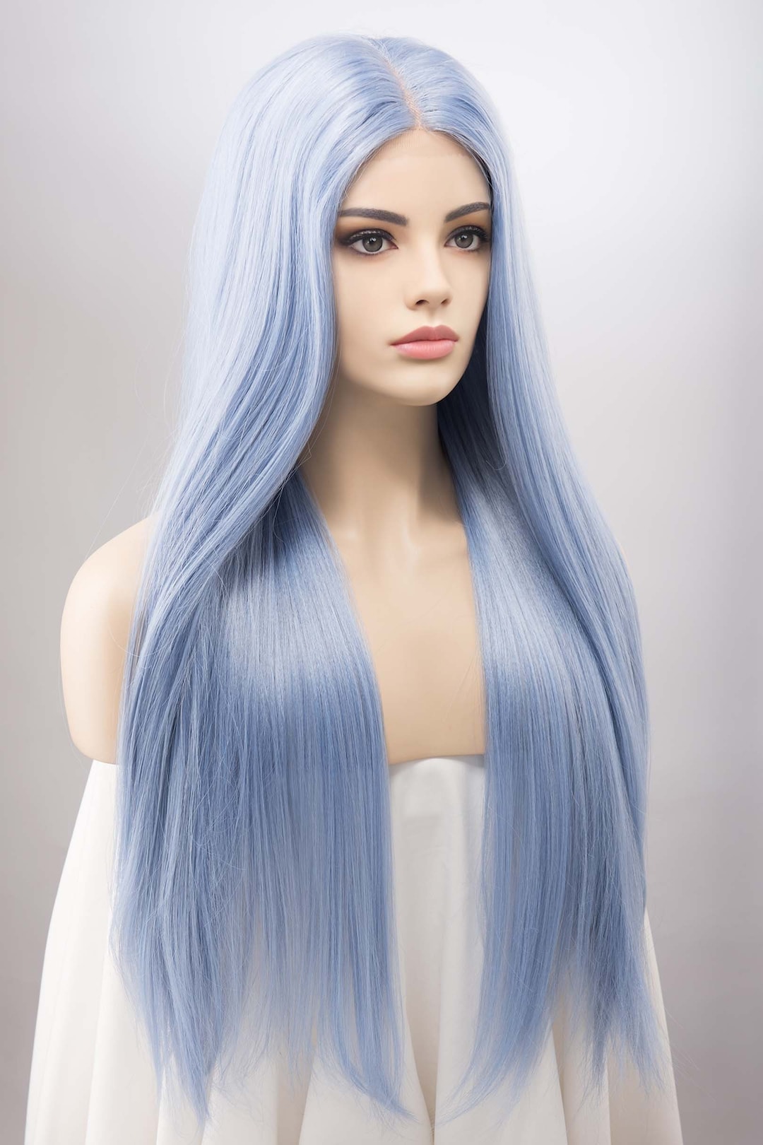 Icy Sky Blue Wig Light Blue Lace Front Wig 30 Inches Long Straight Wig ...