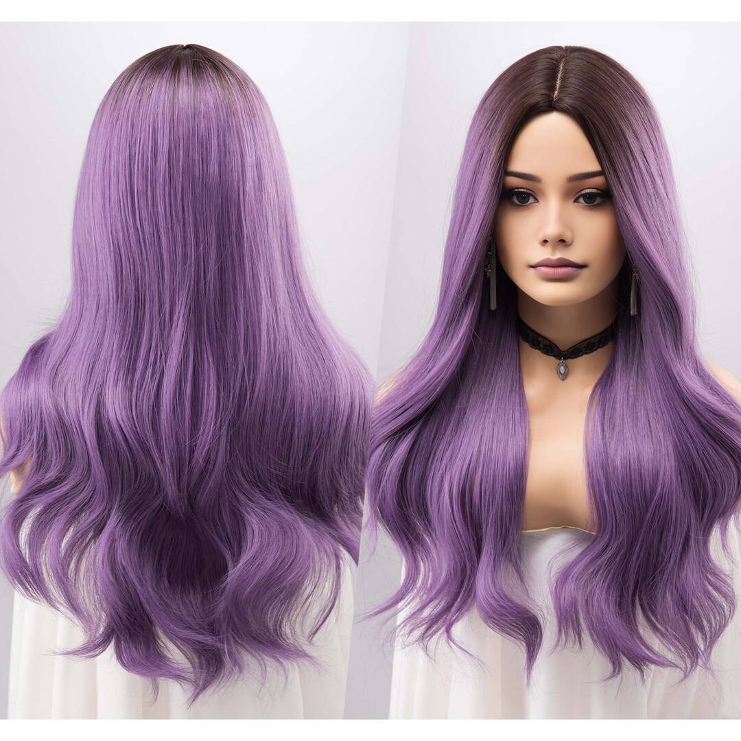 Purple Wig Wavy Violet Color Wig Long Wavy Wig Cosplay Wig Party Hair ...