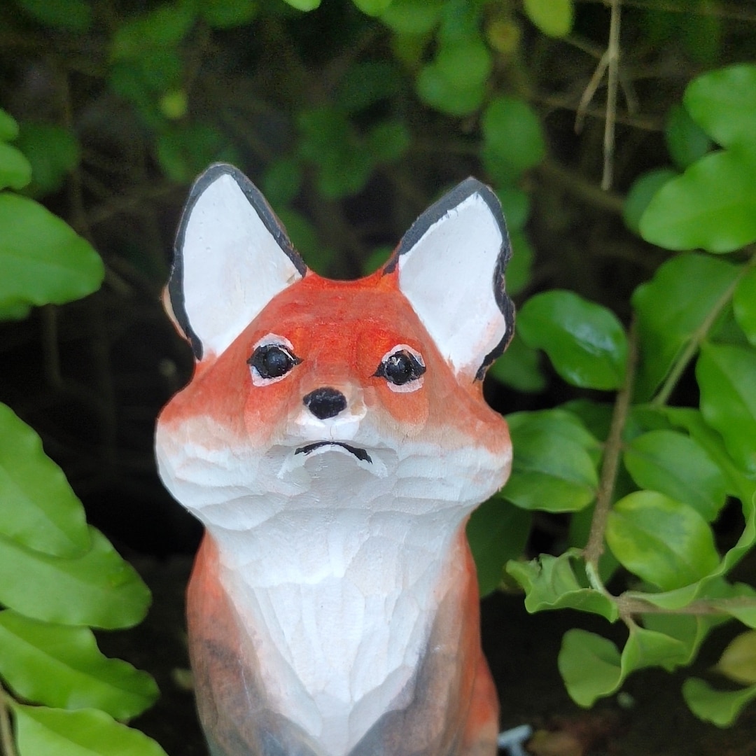 Hand Carved Sitting Fox Sculpture,fox Statue,fox Figurines,fox Decor ...
