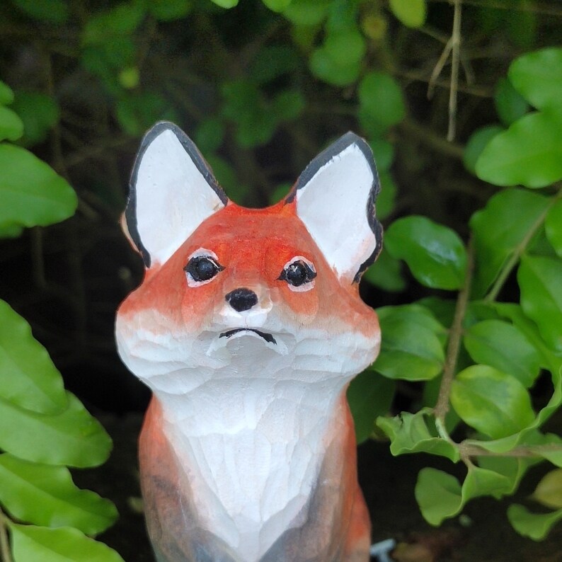 Hand Carved Sitting Fox Sculpture,fox Statue,fox Figurines,fox Decor ...