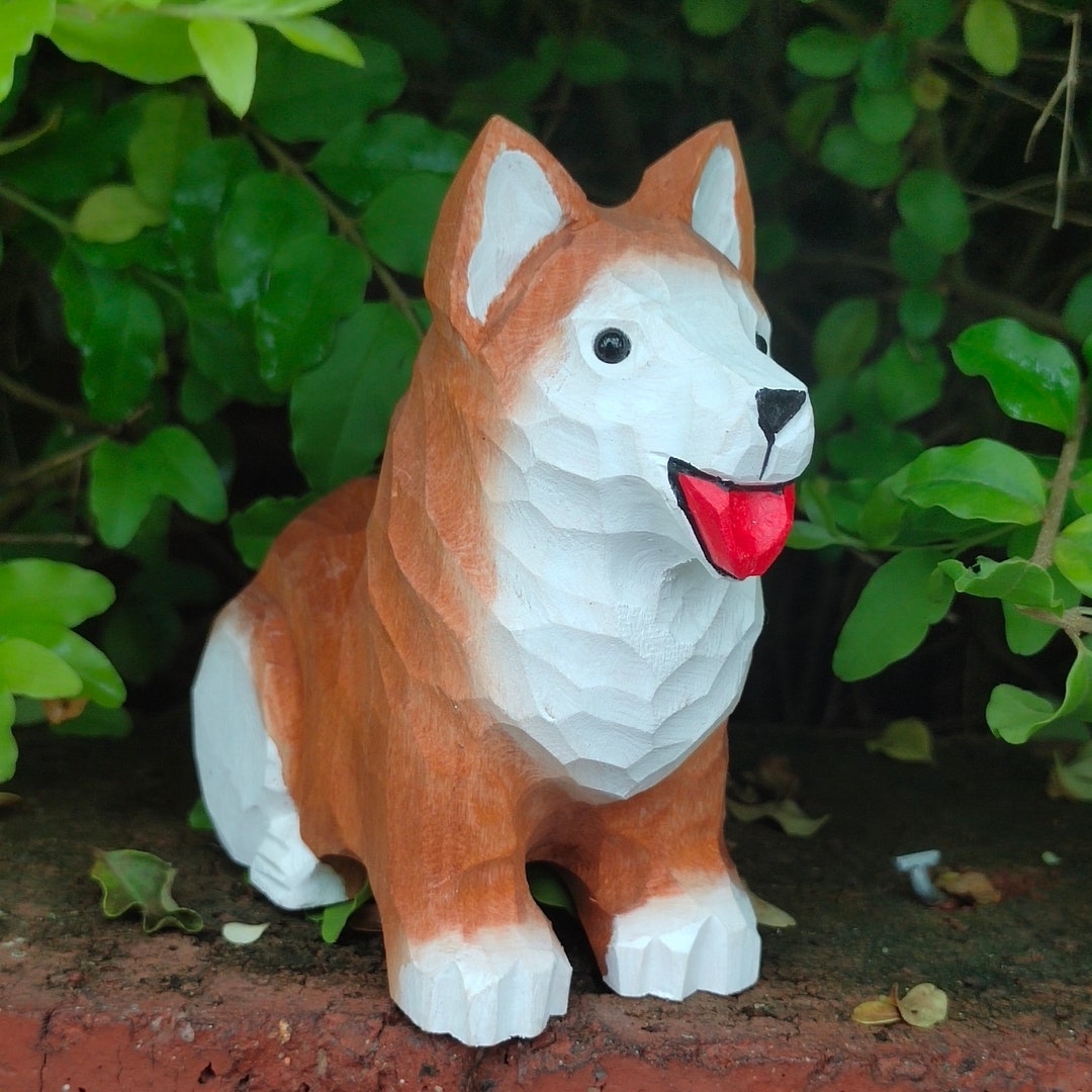 Handcraft Wooden Dog Statue,wooden Dog Sculpture,cute Dog Figurines,dog ...