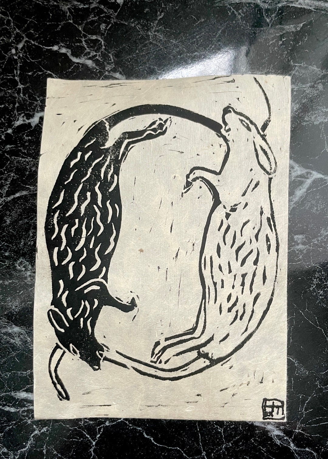 Oil and Glue Original Linocut Print Art Rats & Mice Organic Paper - Etsy