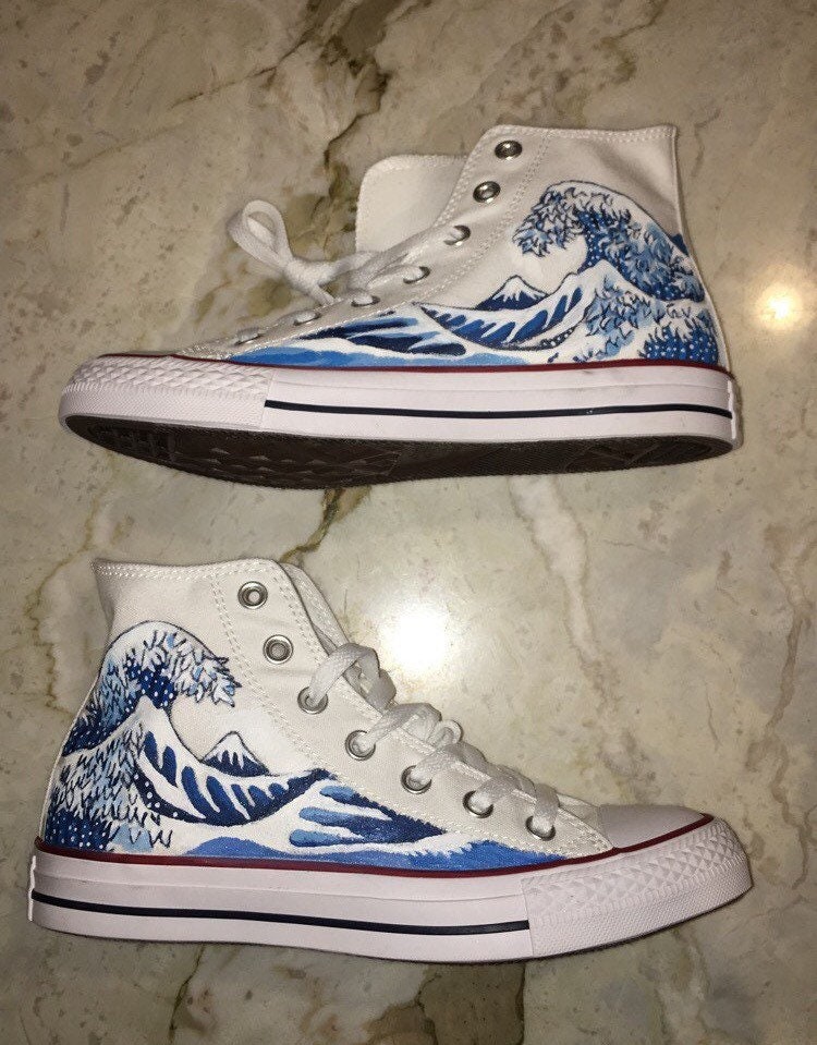 The Great Wave off Kanagawa Hand Painted Onto Converse High - Etsy