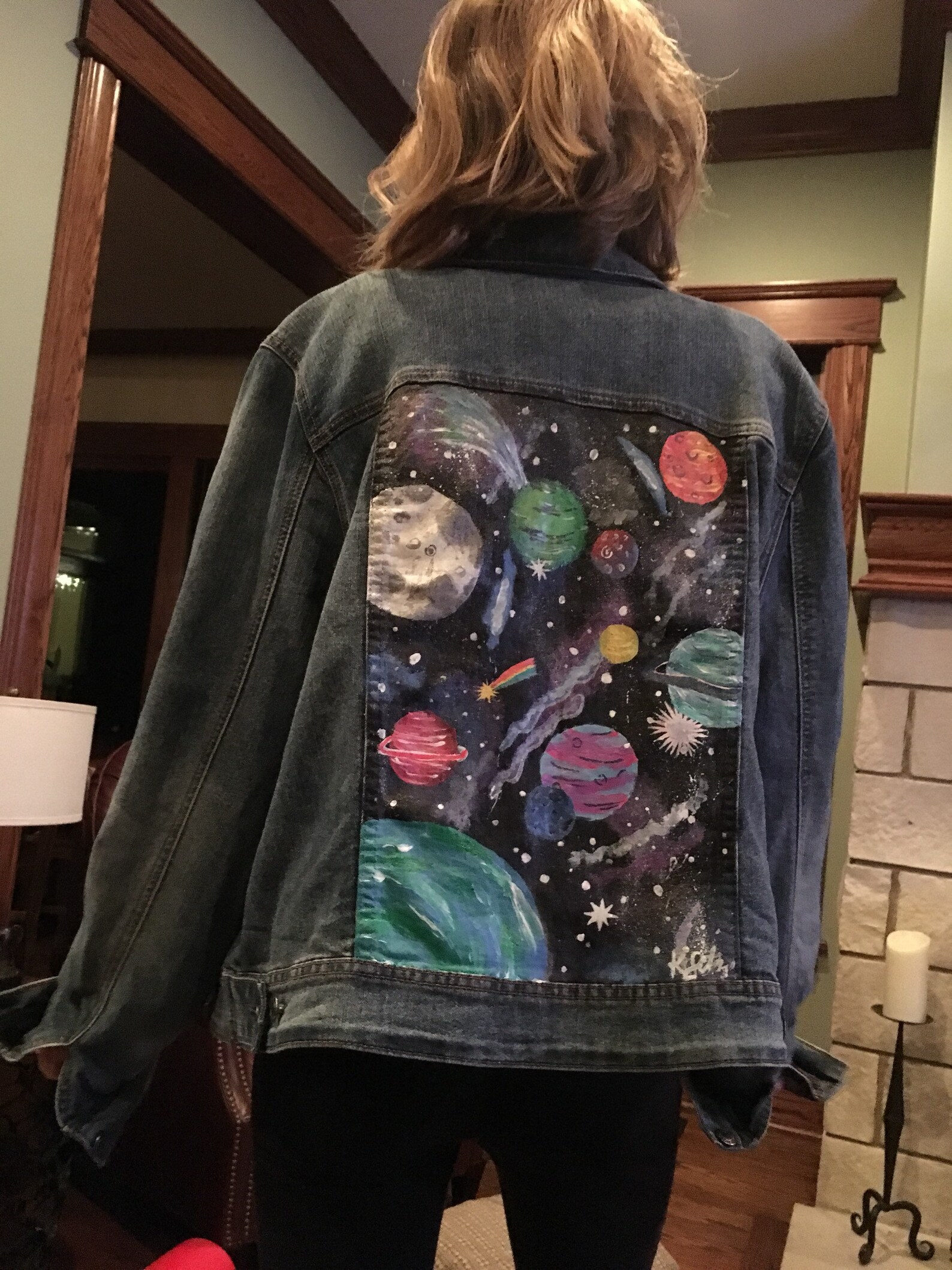 Glow in the dark hand painted space jean jacket | Etsy
