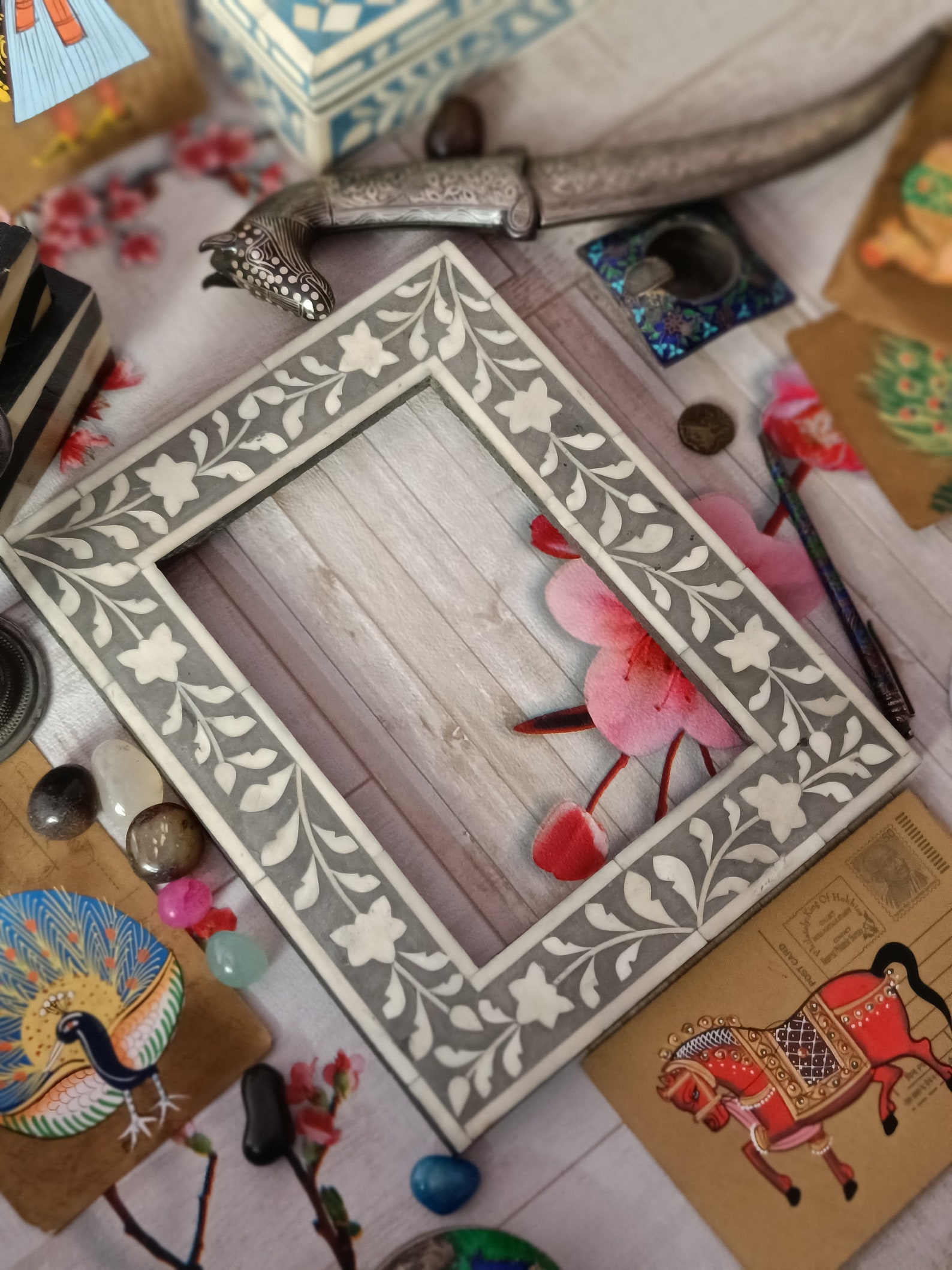Handcrafted Camel Bone Inlay Picture Frame: Floral Home Decor - Etsy