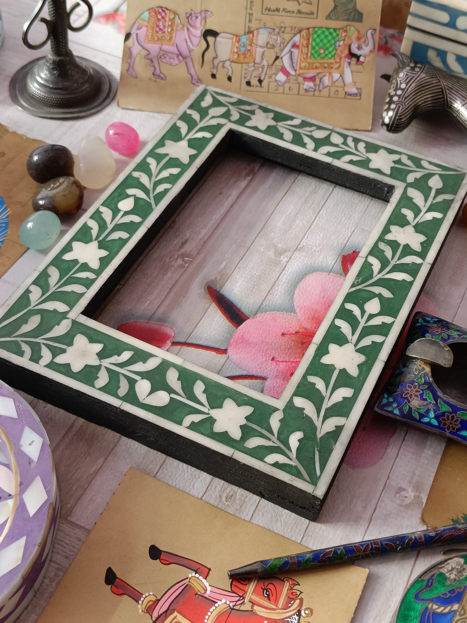 Handcrafted Green Camel Bone Inlay Picture Frame: Floral Home Decor - Etsy
