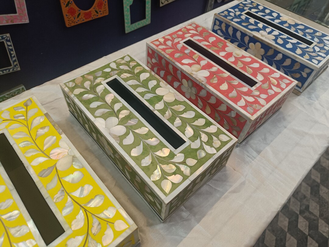 Set of 4 Mother Pearl Inlay Tissue Box Vintage Style, Rectangle Tissue ...