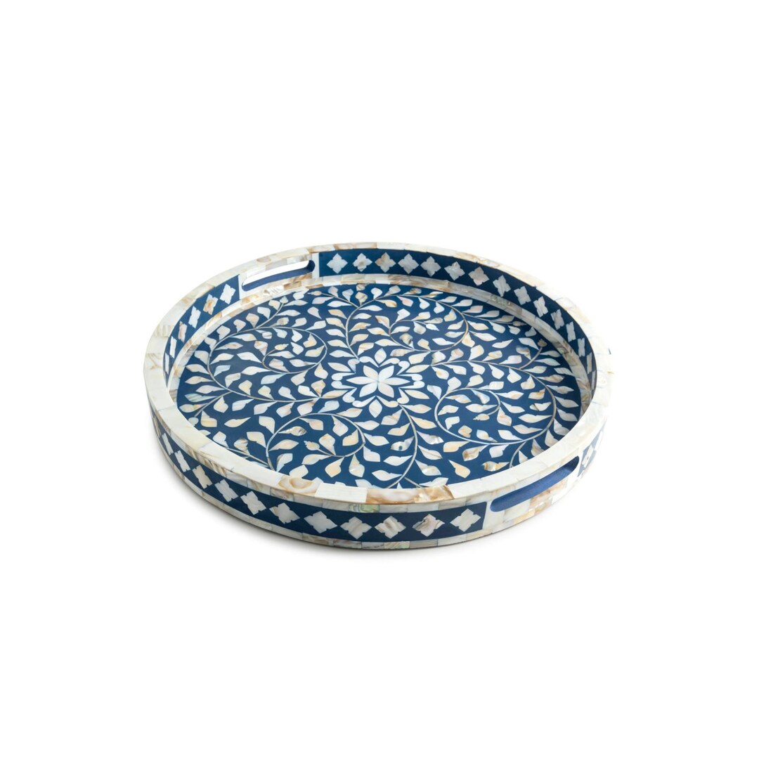 Handmade Round Tray With Mother of Pearl Inlay Serving Elegance ...