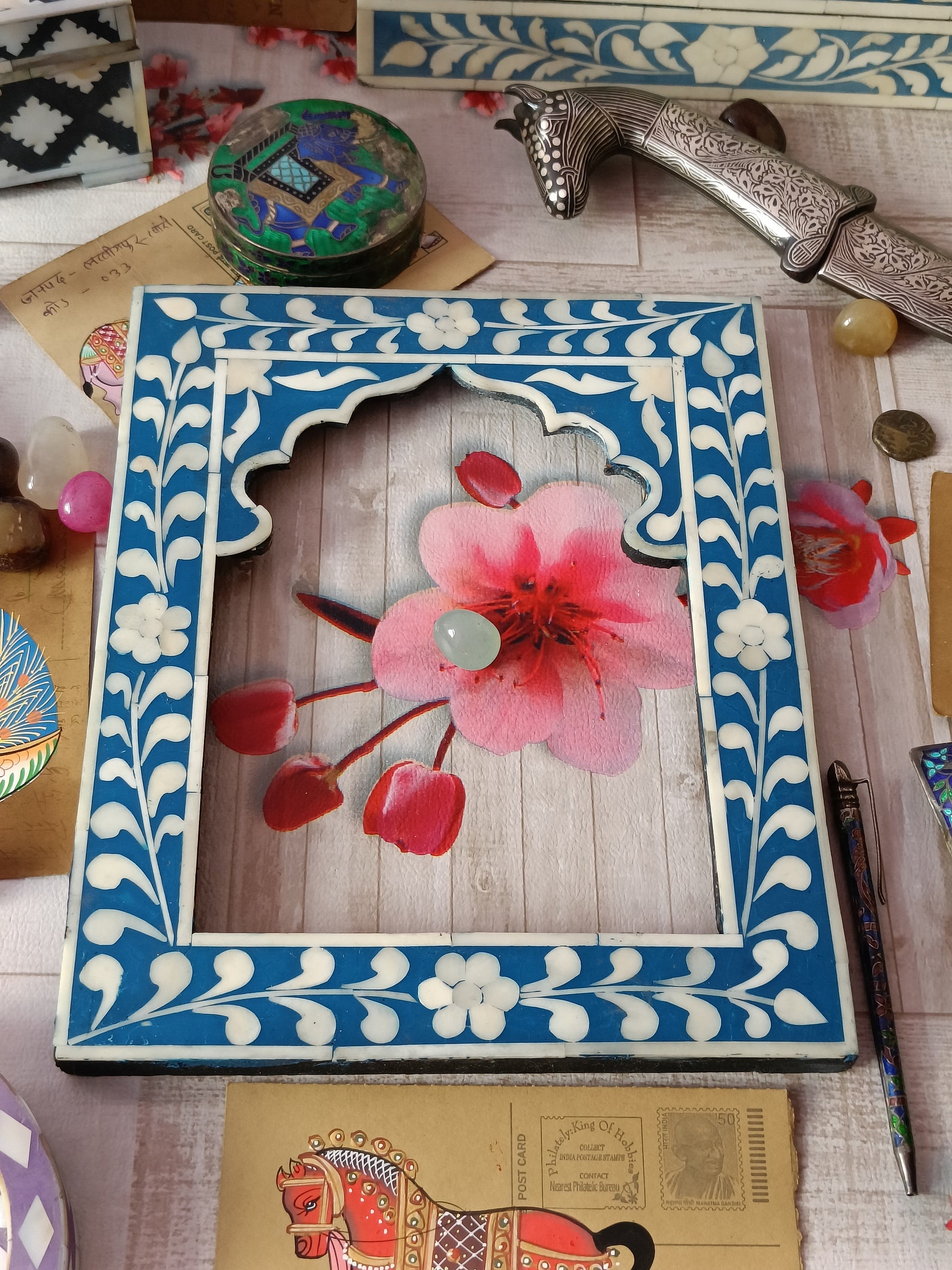 Traditional Arch Camel Bone Inlay Picture Frame Home Decor Showcase ...